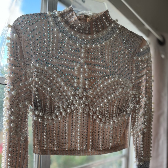 Tops | Rare Denim Boutique Pearl Studded Top | Poshmark